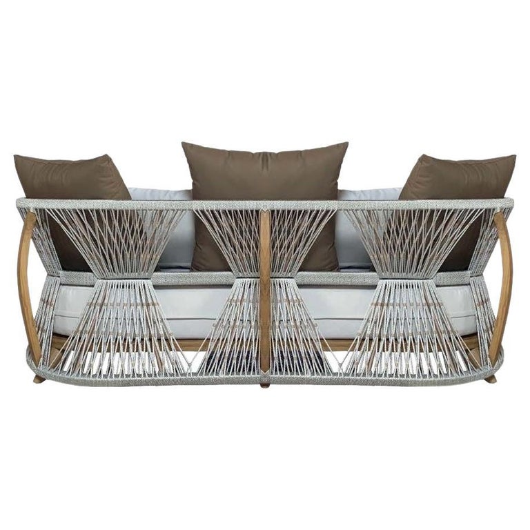 Outdoor Sofa in Handwoven Rope and Solid Teak For Sale at 1stDibs