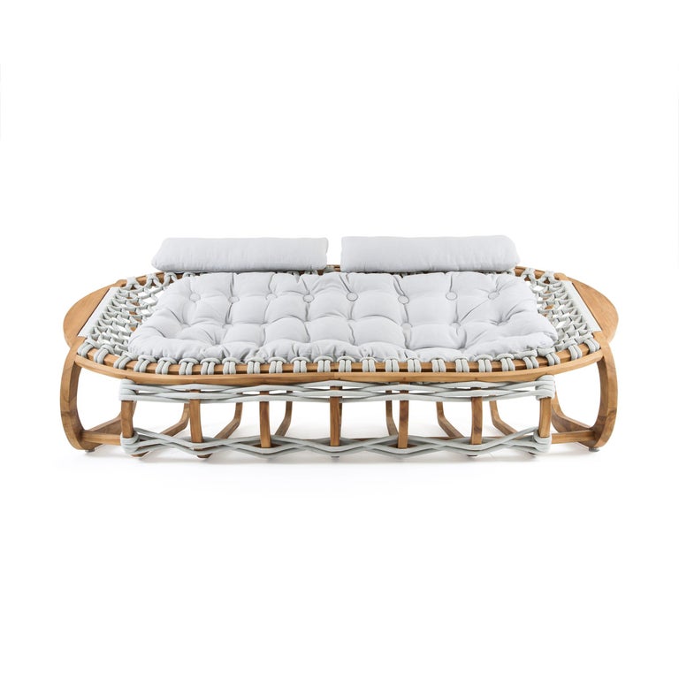 Outdoor Woven Rope Sofa in Natural Teak For Sale at 1stDibs