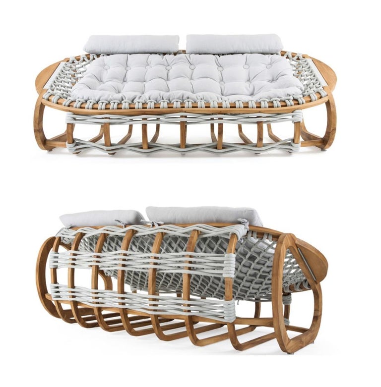 Outdoor Woven Rope Sofa in Natural Teak For Sale at 1stDibs