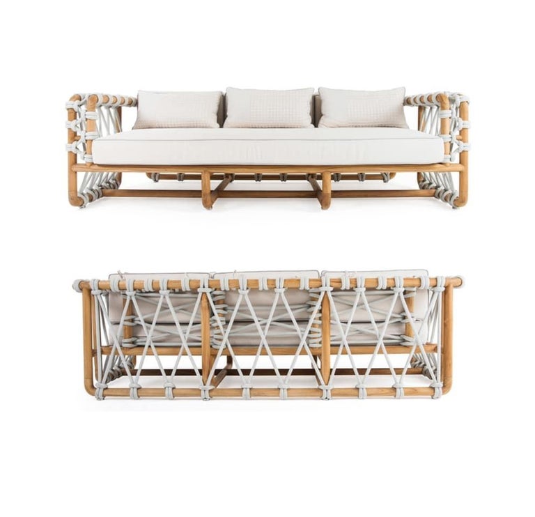 Outdoor Woven Rope Sofa In Solid Teak For Sale at 1stDibs