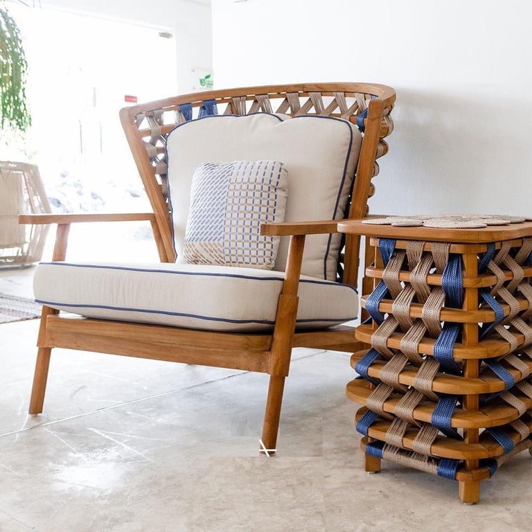 Outdoor Woven Rope Sofa in Solid Teak For Sale at 1stDibs