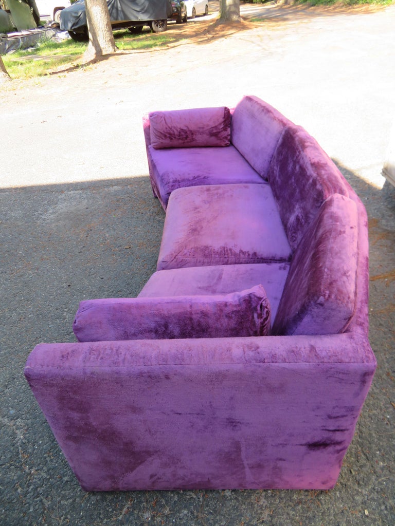 Outrageous Harvey Probber style Purple Velvet Curved Sofa Mid-Century ...