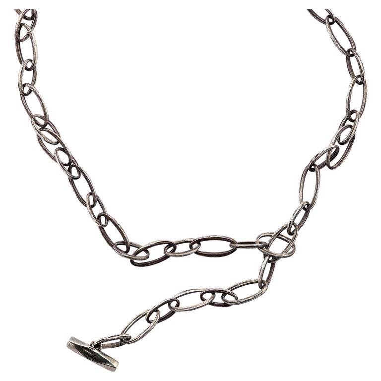 Outshine Toggle Handmade Oval Link Silver Chain Necklace For Sale at ...