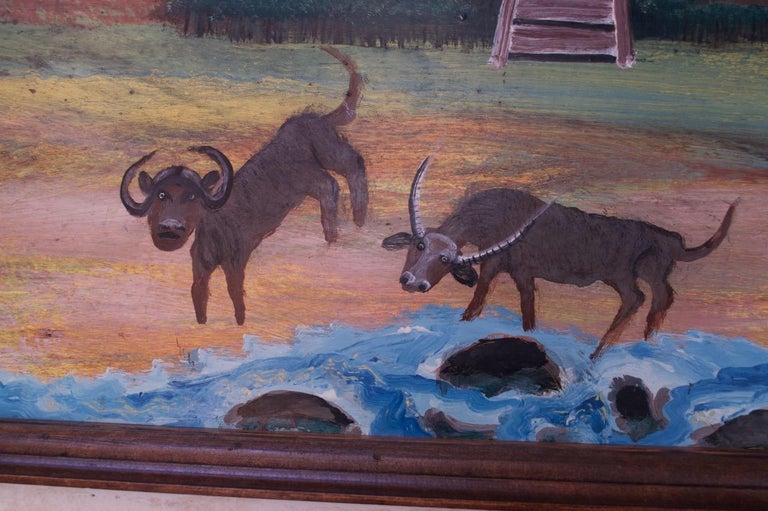 Outsider Art "Animals and Castles" Oil on Panel by Bruno Del Favero For ...