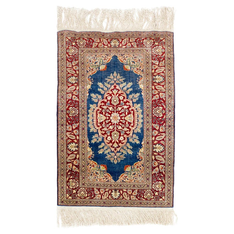 100% Silk Vintage Handmade Kayseri Rug, Outstanding Turkish Wall ...