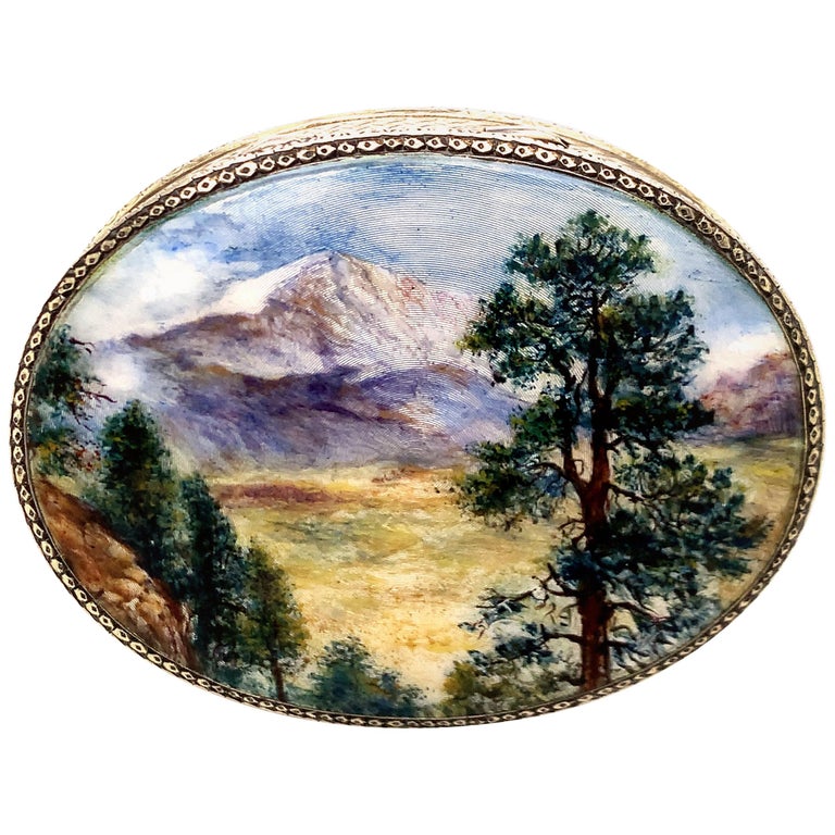 Antique Enamel Sterling Hinged Box For Sale at 1stDibs
