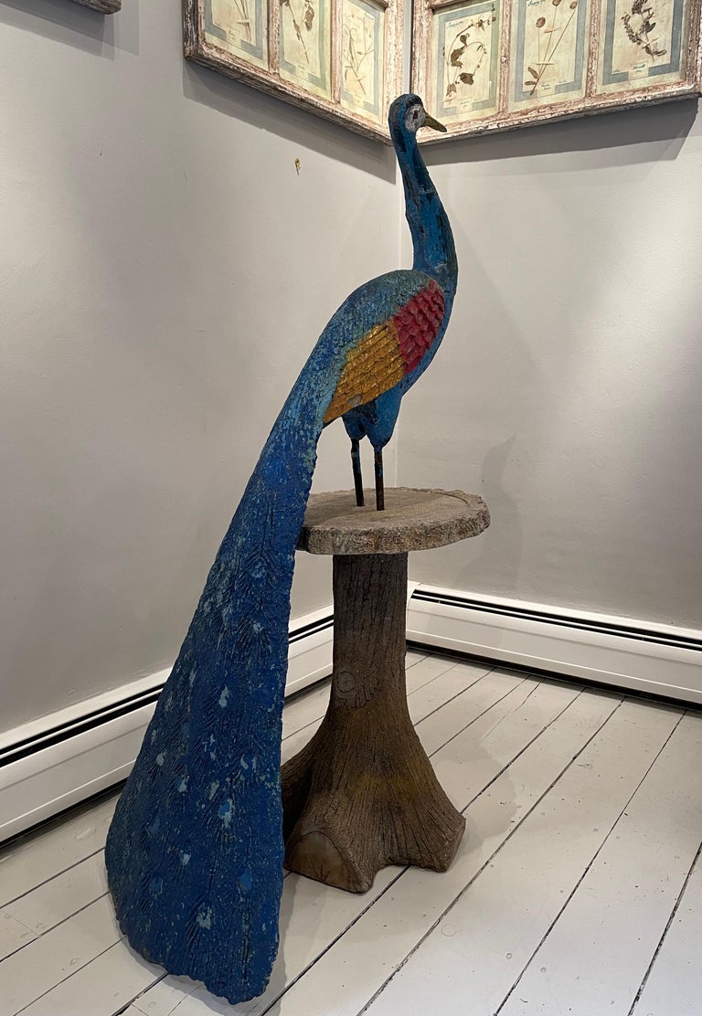 Outstanding French "Art Populaire" Life-Sized Peacock on Faux Bois ...