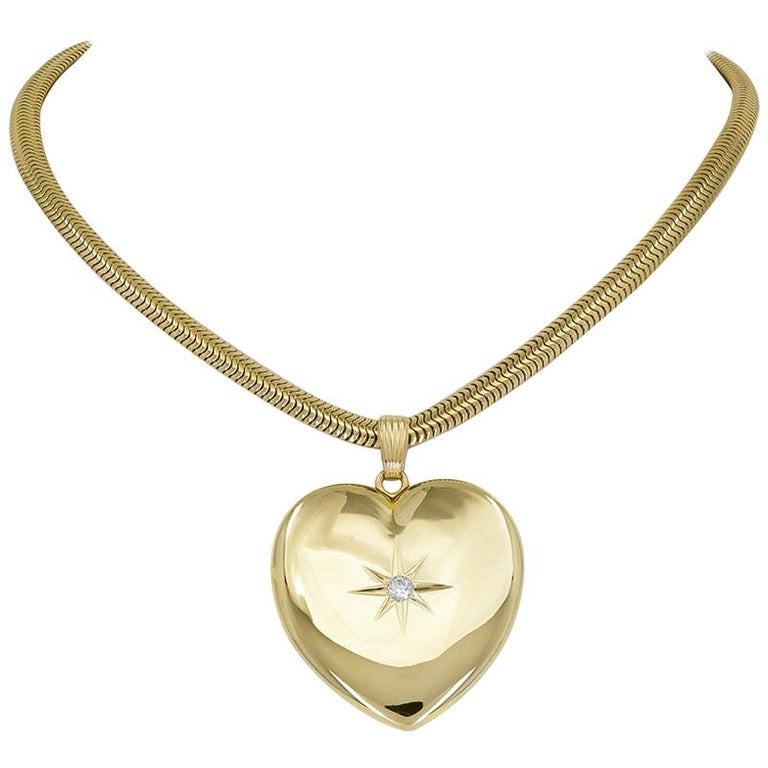 Outstanding Gold Heart Locket and Chain at 1stDibs