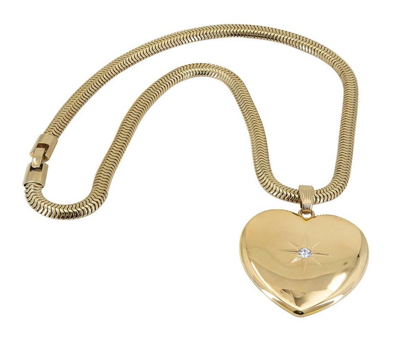 Outstanding Gold Heart Locket and Chain at 1stDibs