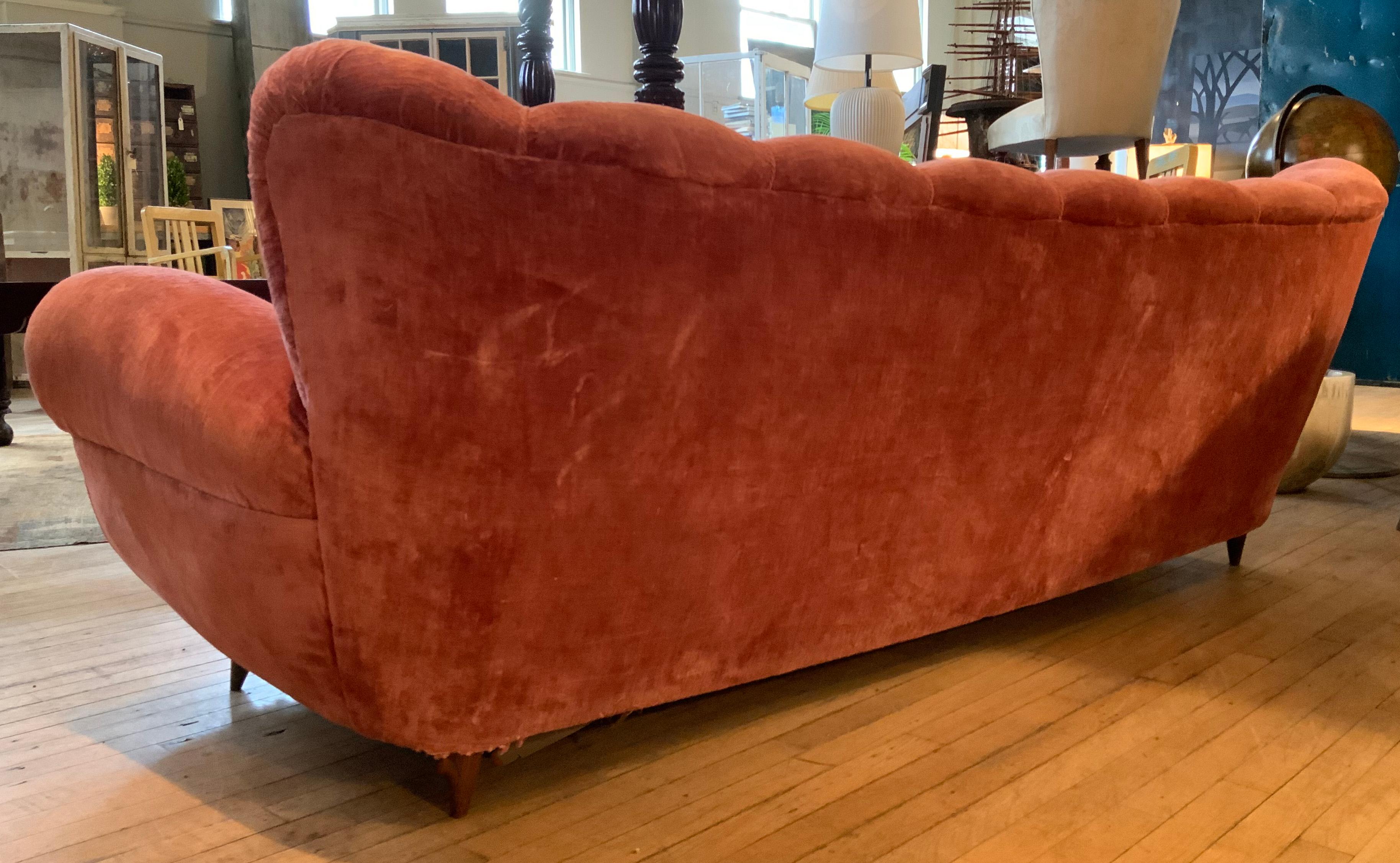 Outstanding Italian 1940's Channel Upholstered Sofa at 1stDibs