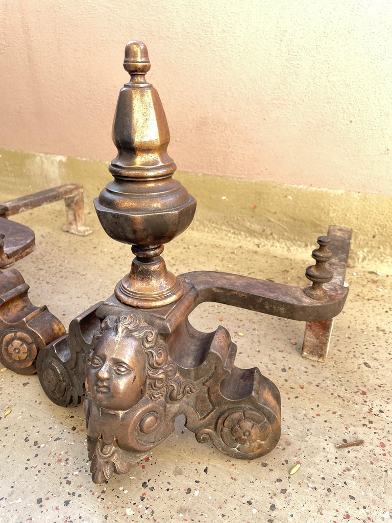 Outstanding Pair of German Historism Victorian Andirons with Angel ...