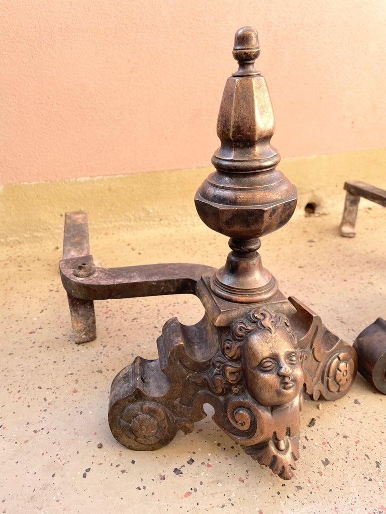 Outstanding Pair of German Historism Victorian Andirons with Angel ...