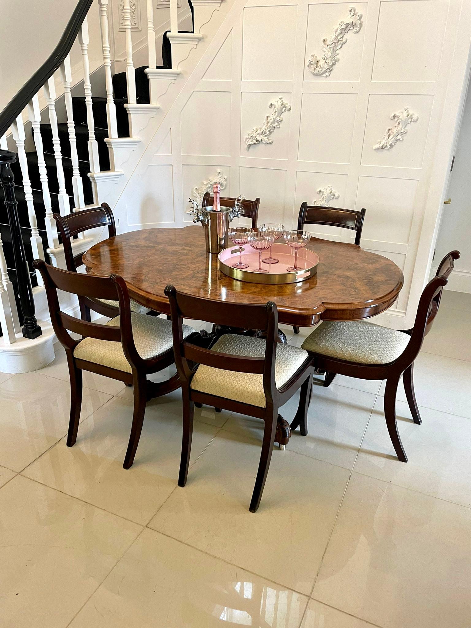 Outstanding Quality Antique 6 Seater Burr Walnut Serpentine Shaped Dining Table at 1stDibs