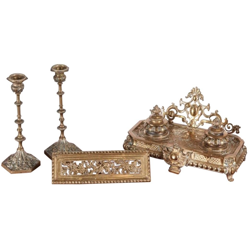 Outstanding Antique Victorian Brass Desk Set For Sale at 1stDibs