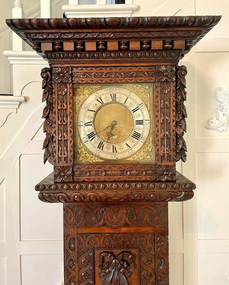 Outstanding Quality Carved Oak Brass Face Grandfather Clock at 1stDibs ...