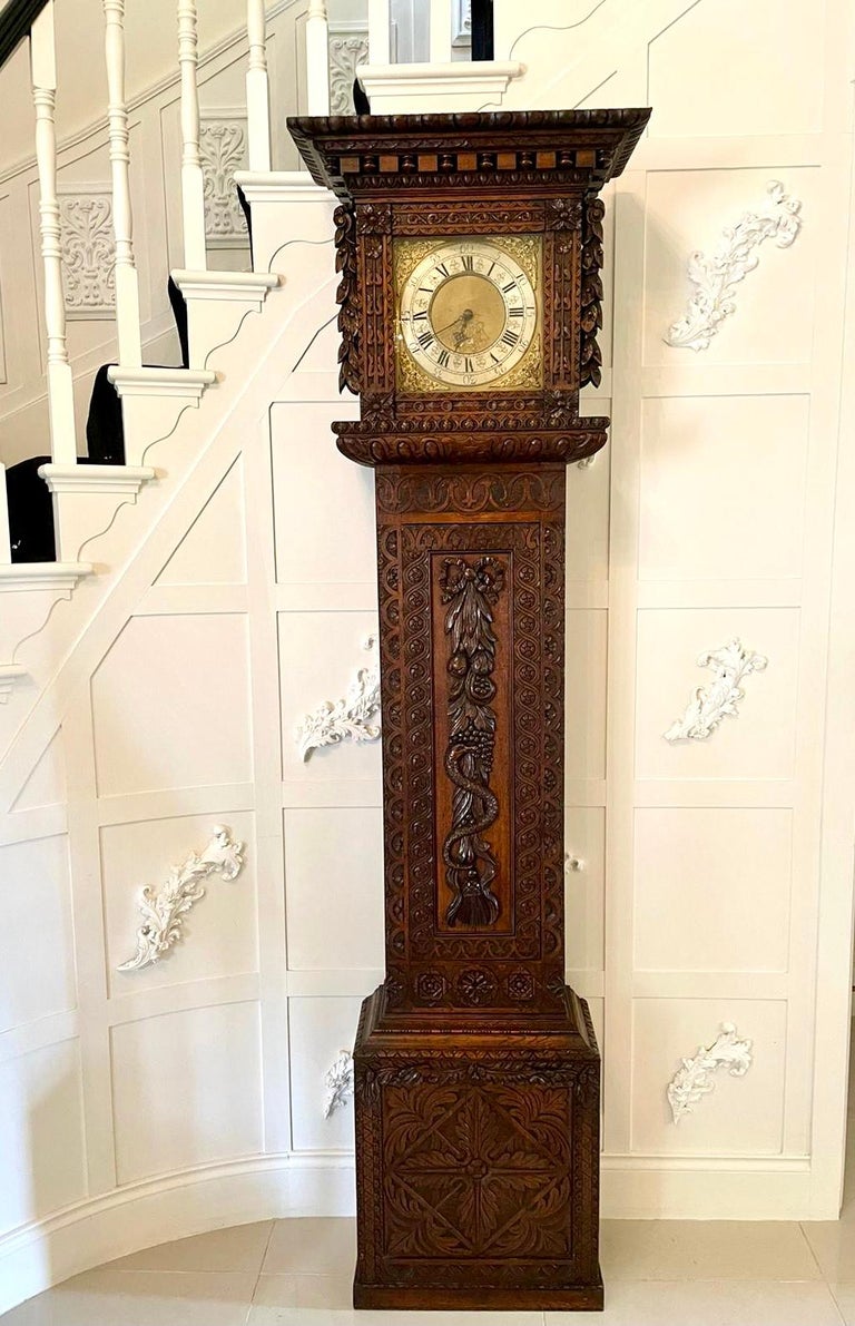 Outstanding Quality Carved Oak Brass Face Grandfather Clock at 1stDibs ...