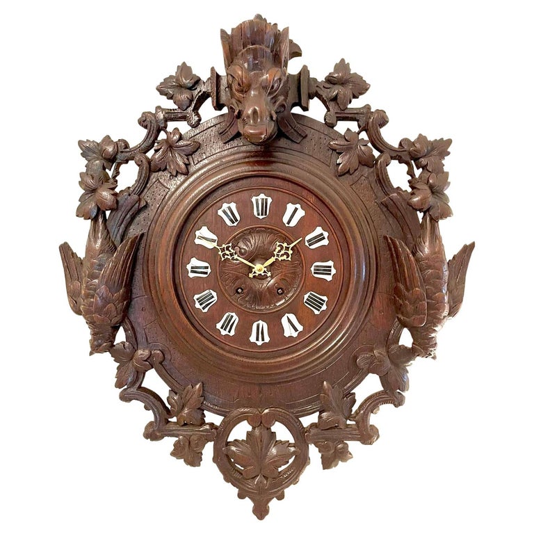 Outstanding Quality Carved Oak Black Forest Wall Clock at 1stDibs