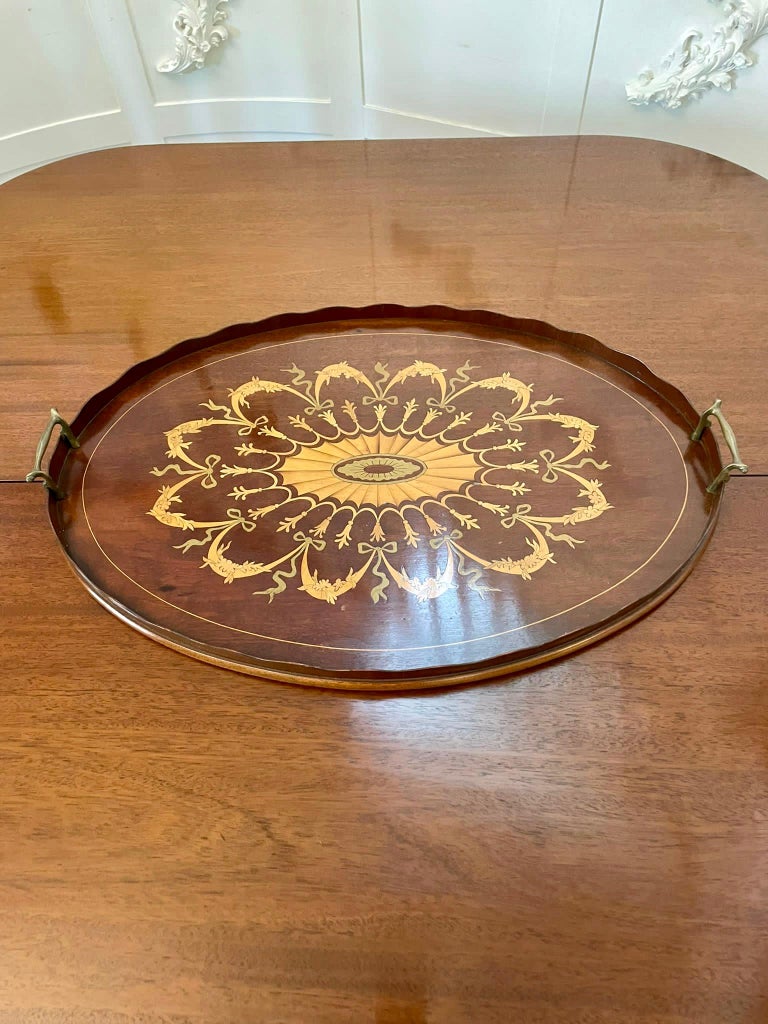 Outstanding Quality Edwardian Inlaid Mahogany Oval Tray For Sale at 1stDibs