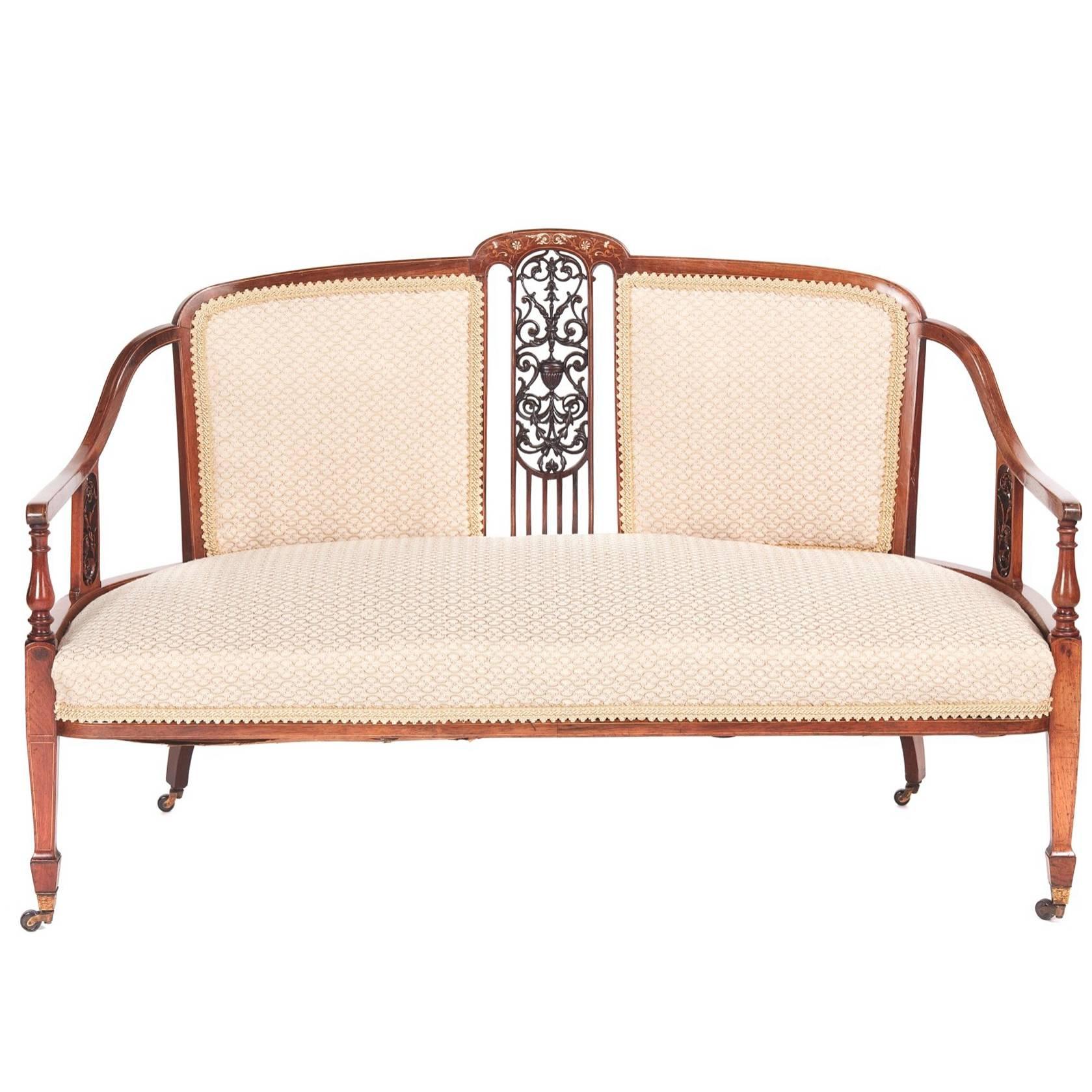 Outstanding Quality Edwardian Rosewood Inlaid Settee For Sale at 1stDibs