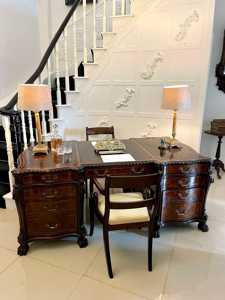 Outstanding Quality Large Antique Mahogany Serpentine Shaped Partners ...