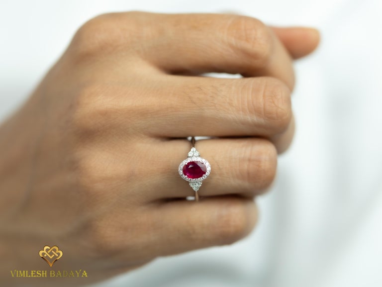 Oval 0.7 Carat Red Ruby Diamond Round Cut Halo Engagement Ring, Art ...