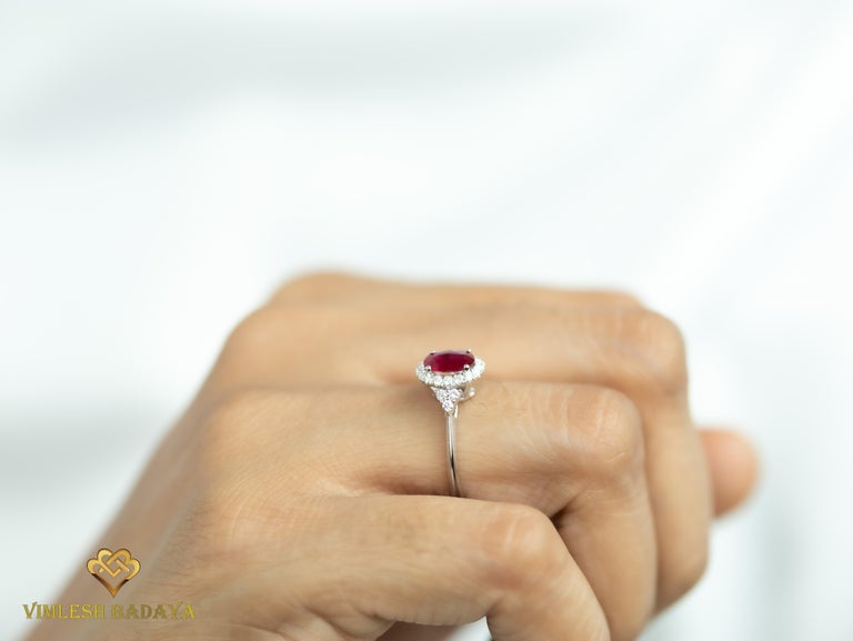 Oval 0.7 Carat Red Ruby Diamond Round Cut Halo Engagement Ring, Art ...