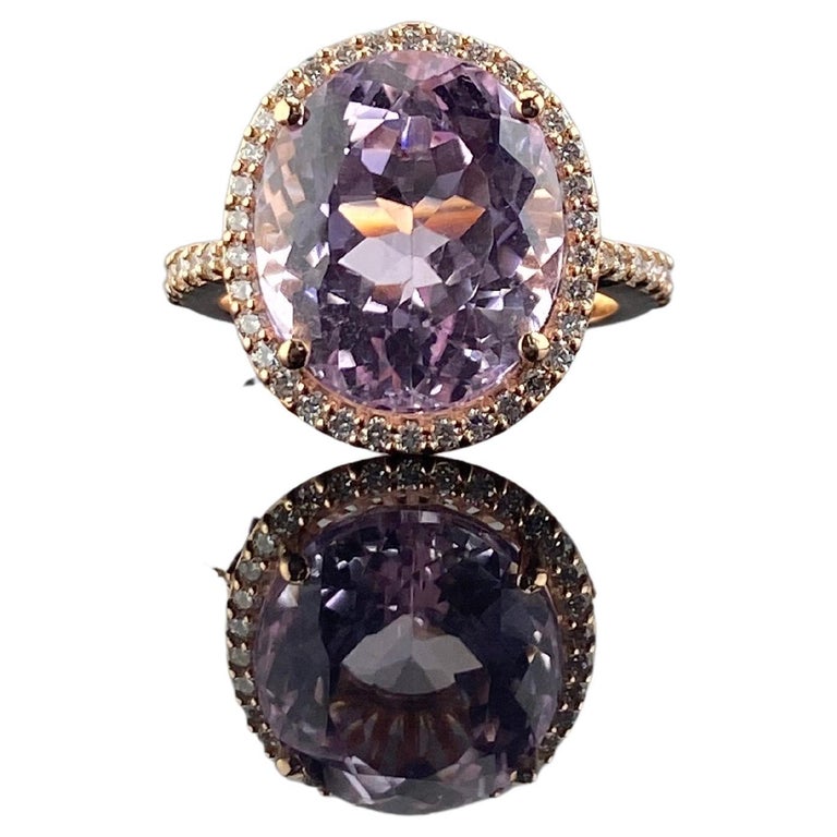 Oval 10.48ctw Kunzite And Diamond Large Statement Halo Cluster Ring in ...
