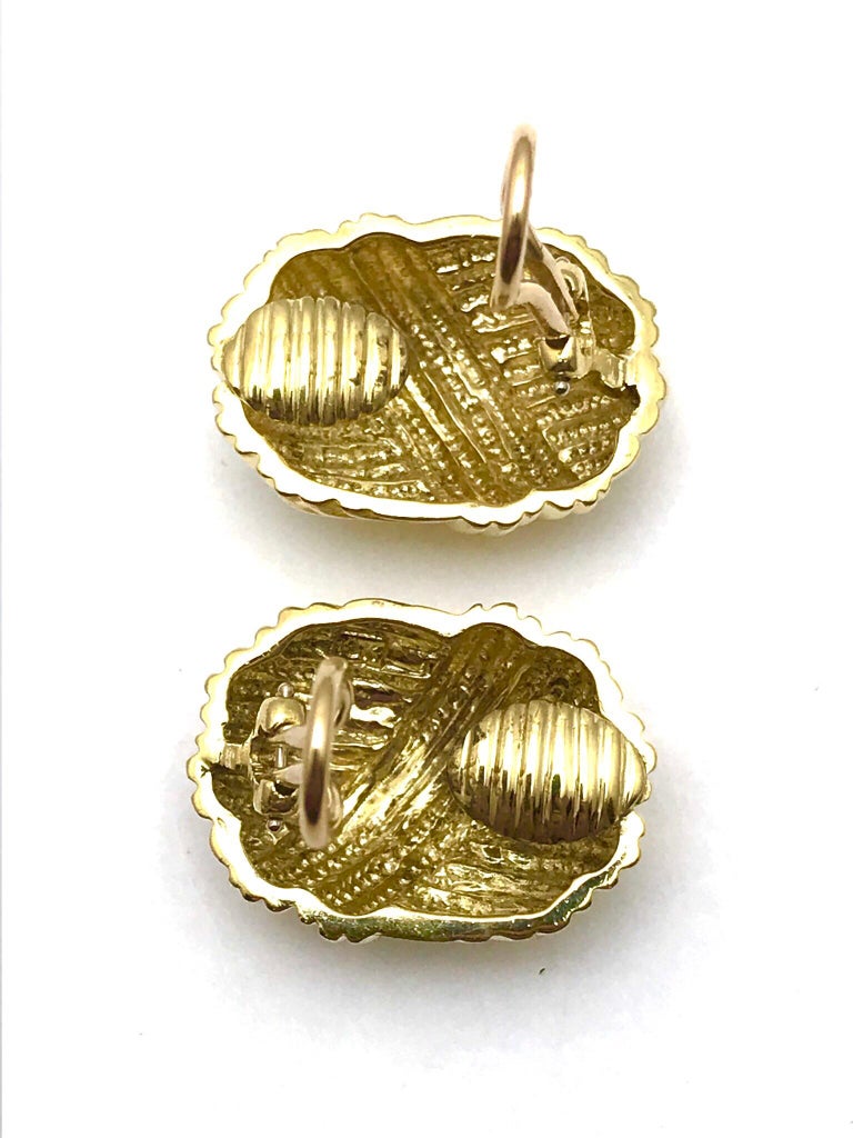 Oval 18 Karat Yellow Gold Textured Dome Button Clip Earrings For Sale ...
