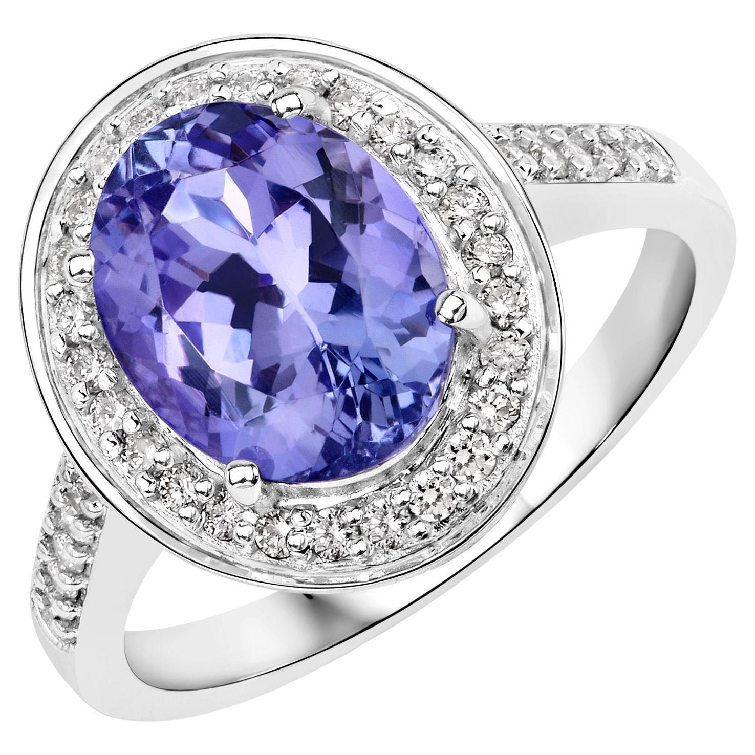 Oval 3 60 Carat Natural Tanzanite And Diamond Halo 14k White Gold Ring