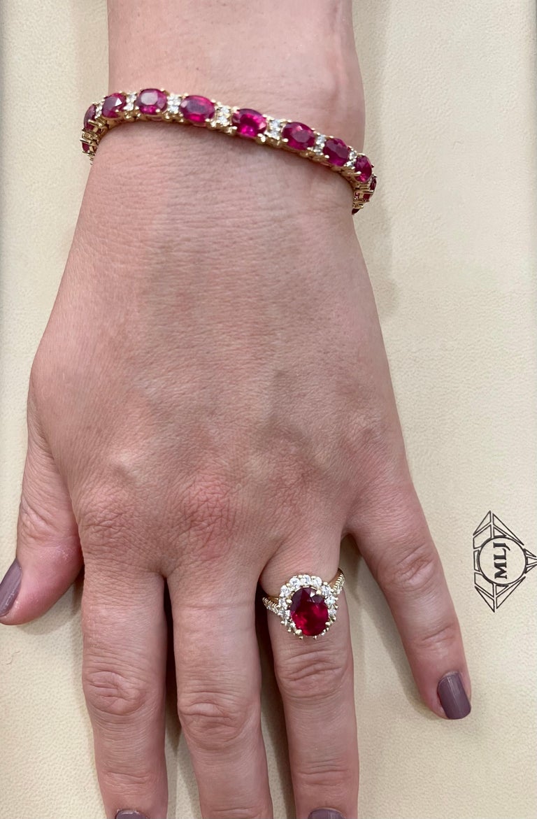 Oval 5 Carat Treated Ruby and 1.25 Carat Diamond 14 Karat Yellow Gold ...