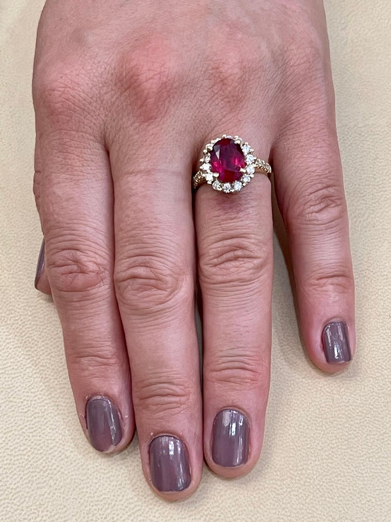Oval 5 Carat Treated Ruby and 1.25 Carat Diamond 14 Karat Yellow Gold ...