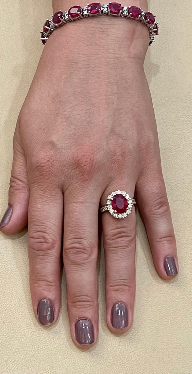 Oval 5 Carat Treated Ruby and 1.25 Carat Diamond 14 Karat Yellow Gold ...