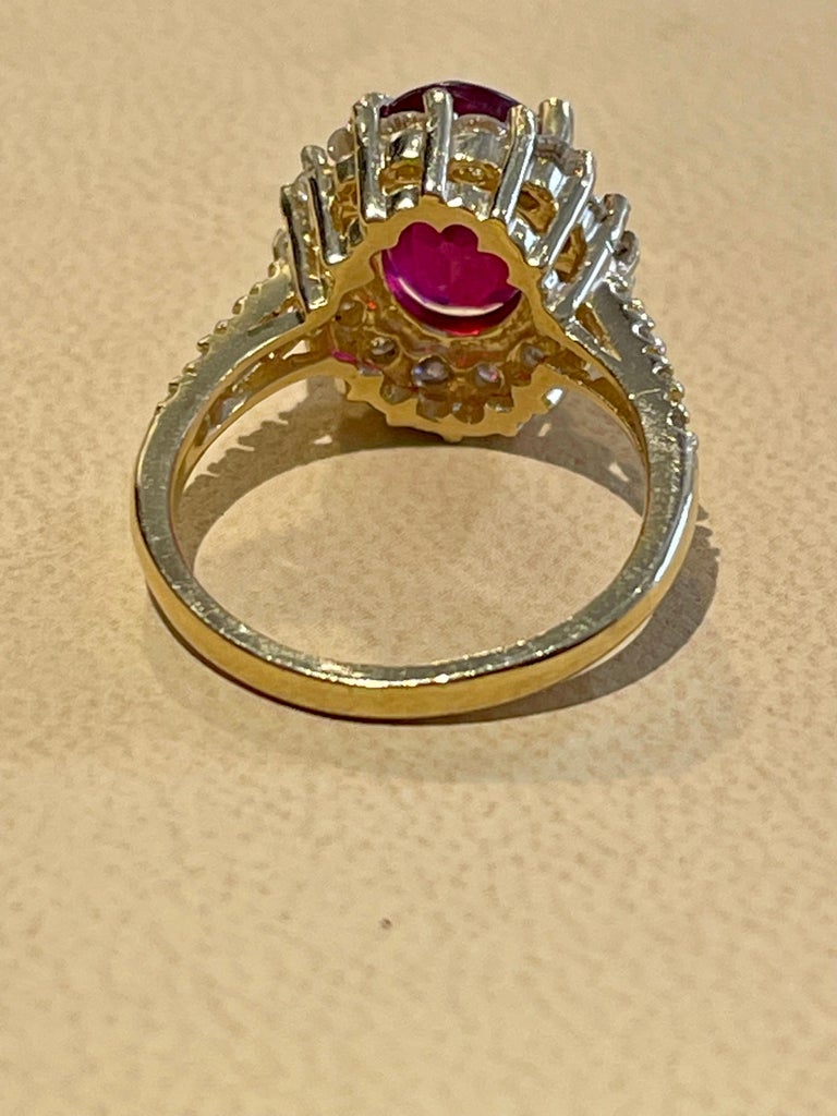 Oval 5 Carat Treated Ruby and 1.25 Carat Diamond 14 Karat Yellow Gold ...