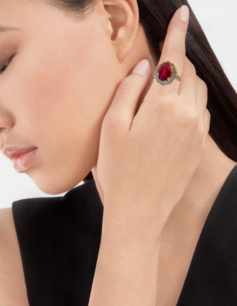 Oval 5 Carat Treated Ruby and 1.25 Carat Diamond 14 Karat Yellow Gold ...
