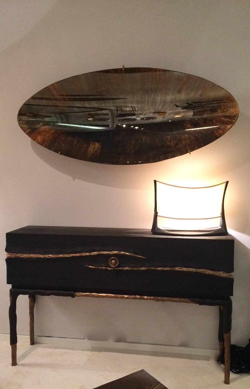 Oval and Concave Golden Oxidation Mirror by Christophe Gaignon at ...