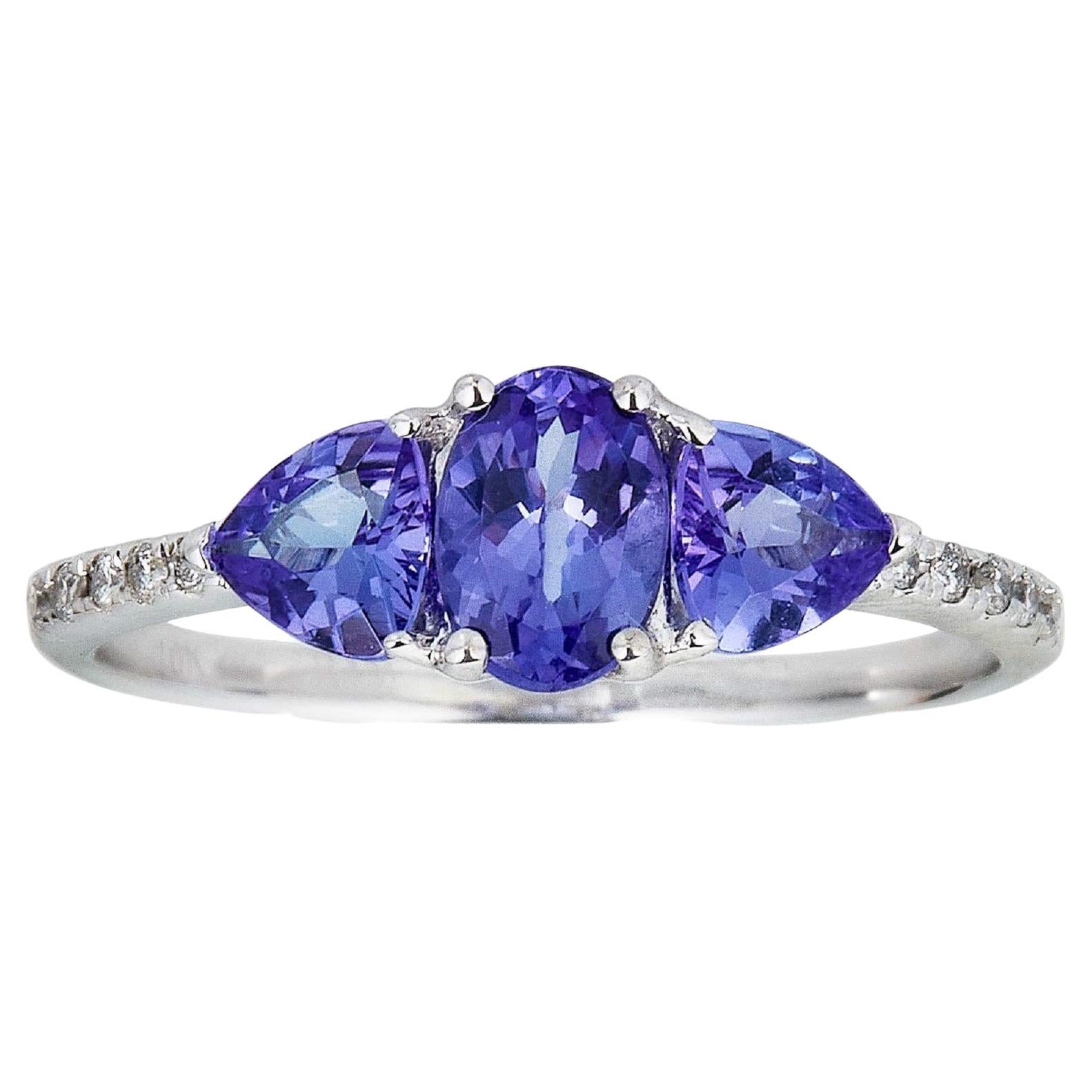 Oval and Trillion-cut Tanzanite With Diamond accents 10K White Gold ...
