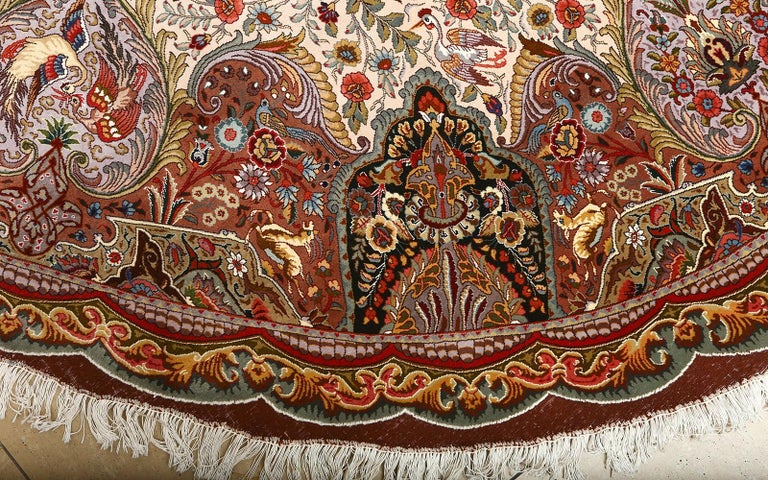 Oval Animal Motif Vintage Tabriz Persian Rug. Size: 9 ft 9 in x 13 ft 3 ...