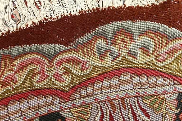 Oval Animal Motif Vintage Tabriz Persian Rug. Size: 9 ft 9 in x 13 ft 3 ...