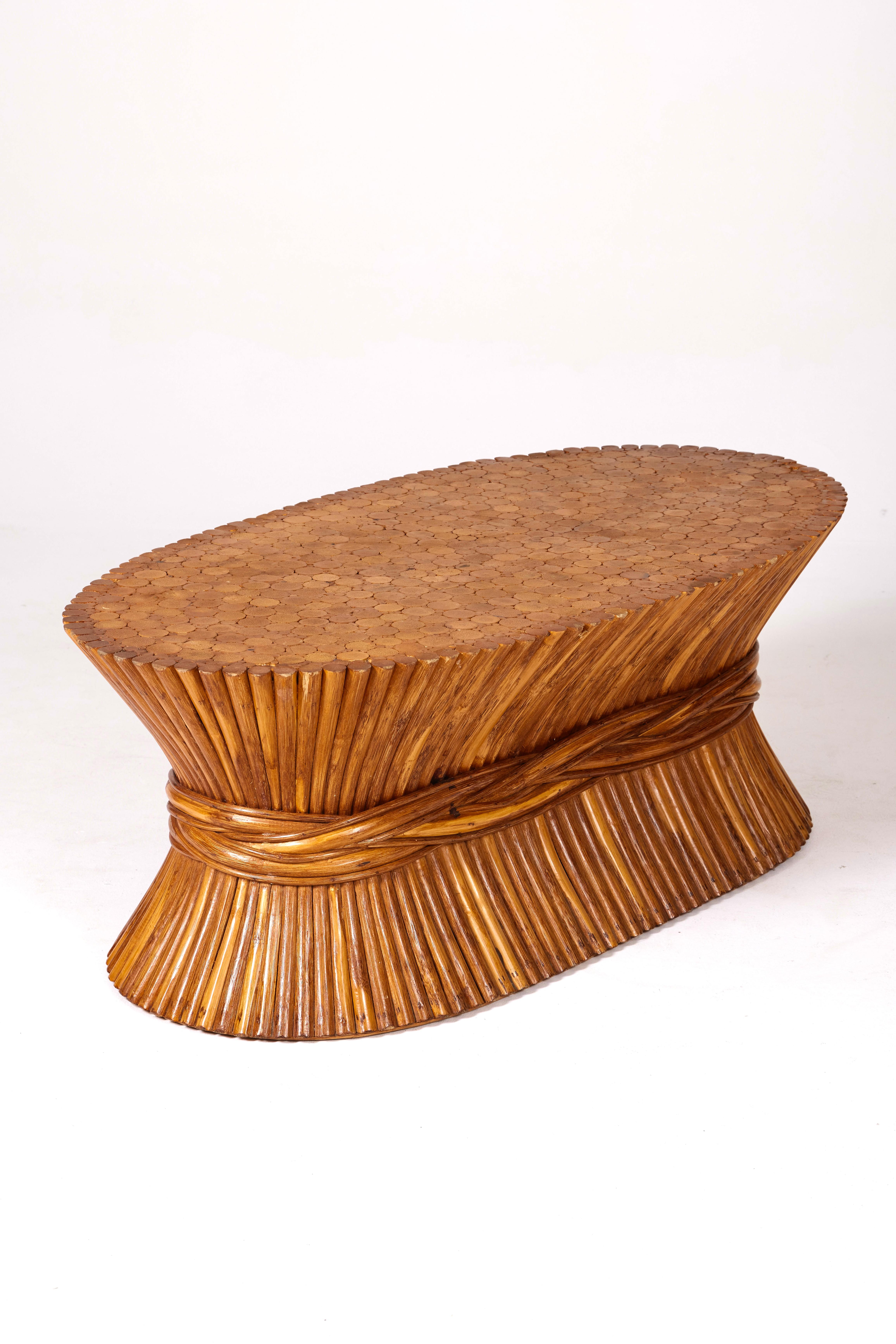 Oval Bamboo Coffee Table, 1970s For Sale at 1stDibs