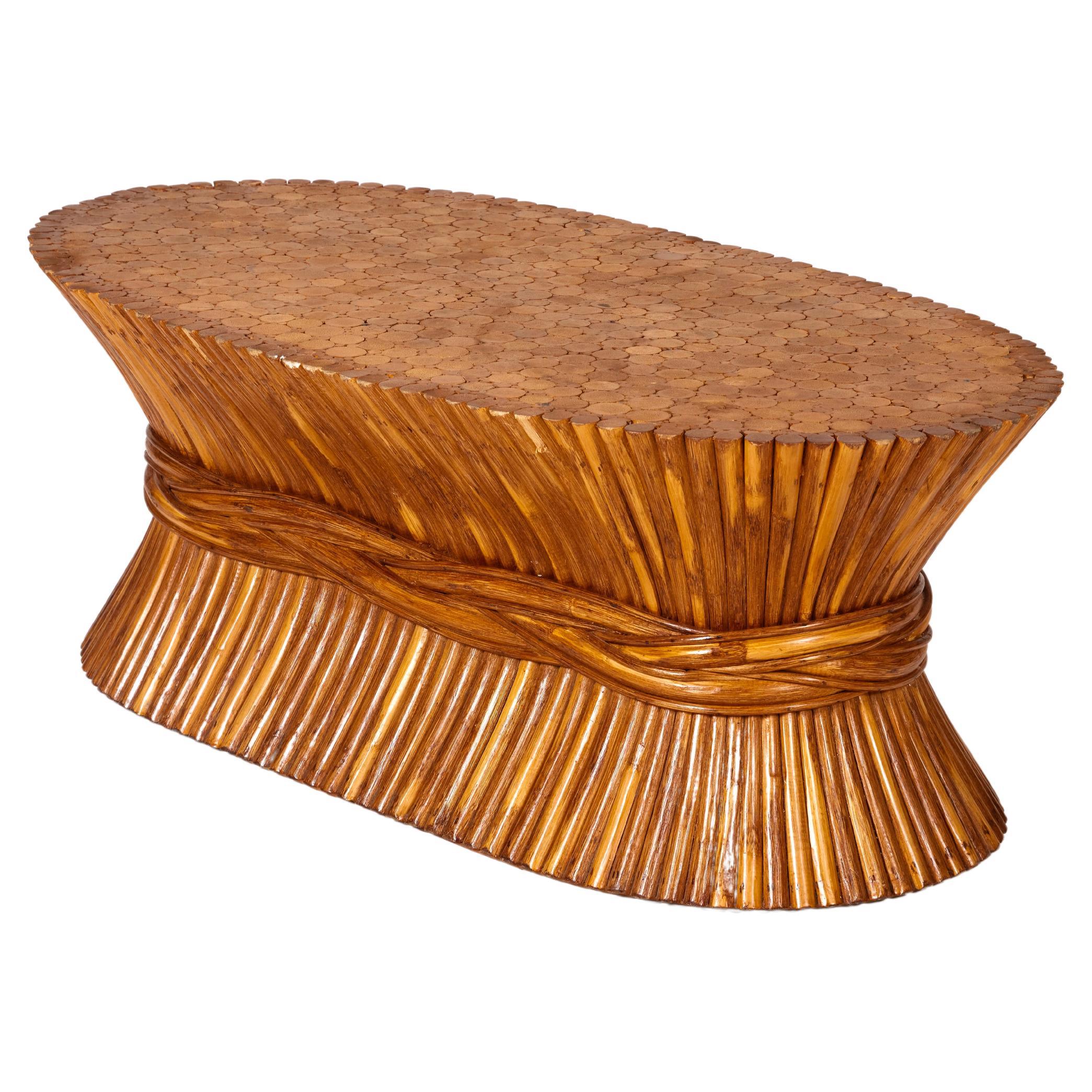 Oval Bamboo Coffee Table, 1970s For Sale at 1stDibs