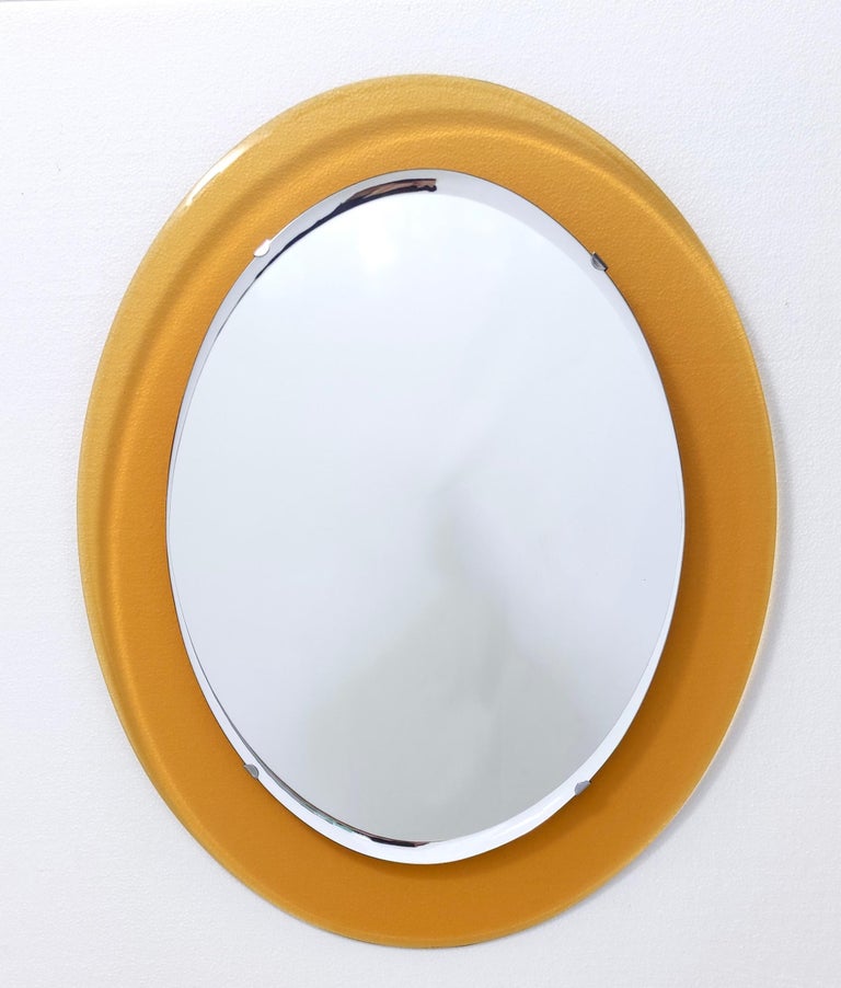 Oval Beveled Wall Mirror with Orange Glass Frame in the Style of ...