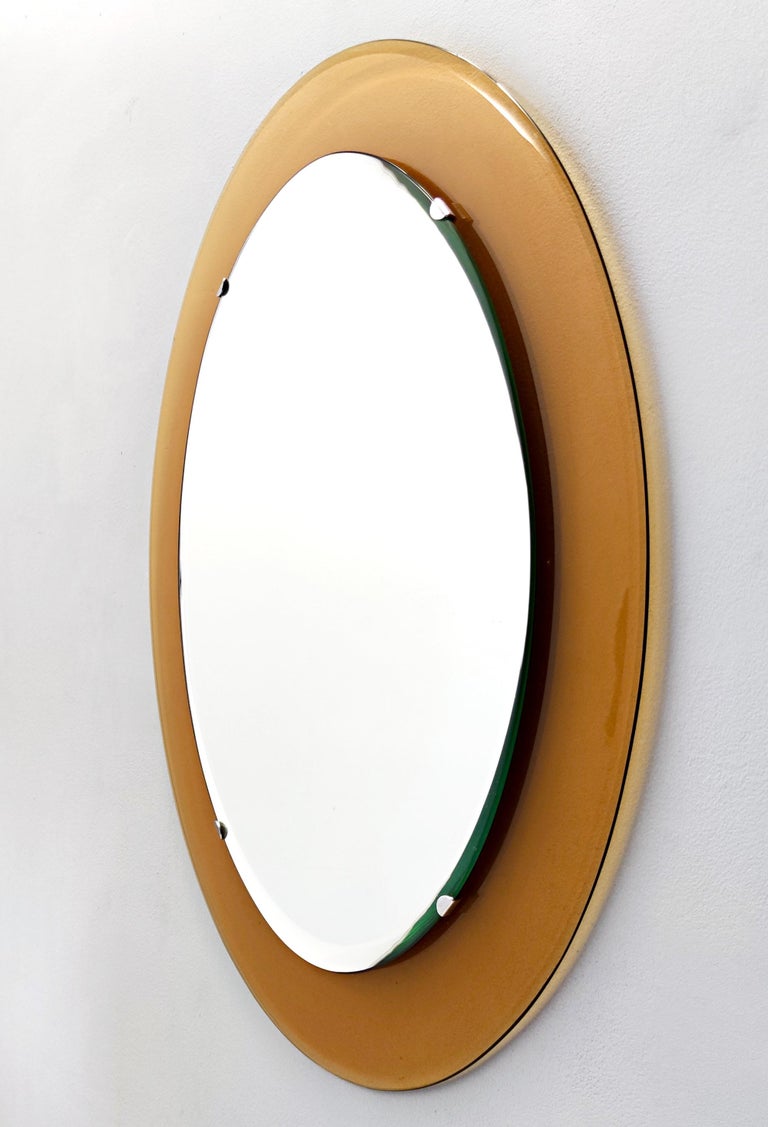 Oval Beveled Wall Mirror with Orange Glass Frame in the Style of ...