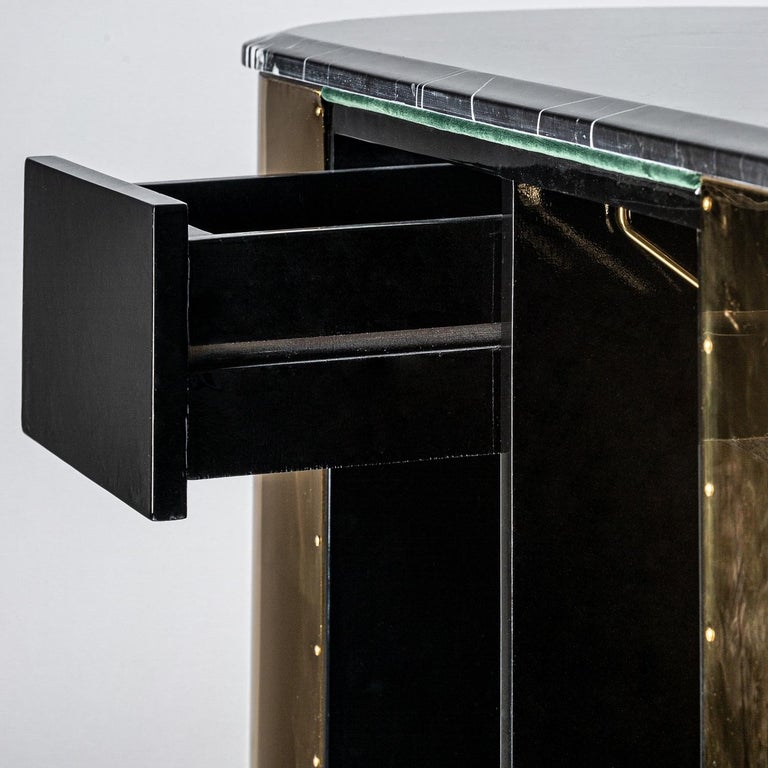 Oval Bevelled Black Marble-Top Gilt Metal and Wicker Cane Bar or ...
