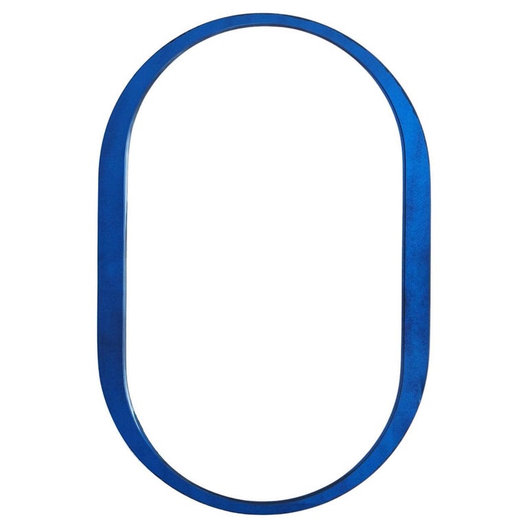 Oval Blue Glass Frame Mirror by Veca, Italy, 1960s For Sale at 1stDibs