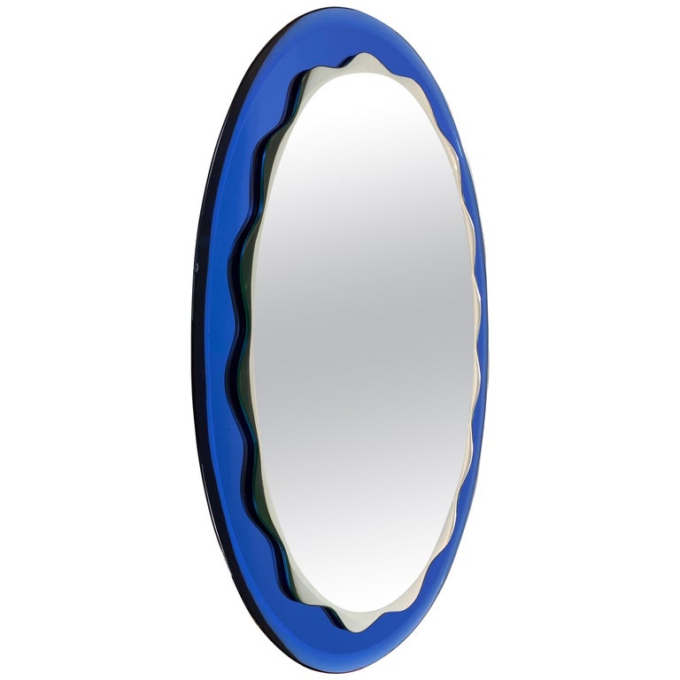 Oval Blue Wall Mirror by Crystal Arte, Italy, 1960s at 1stDibs