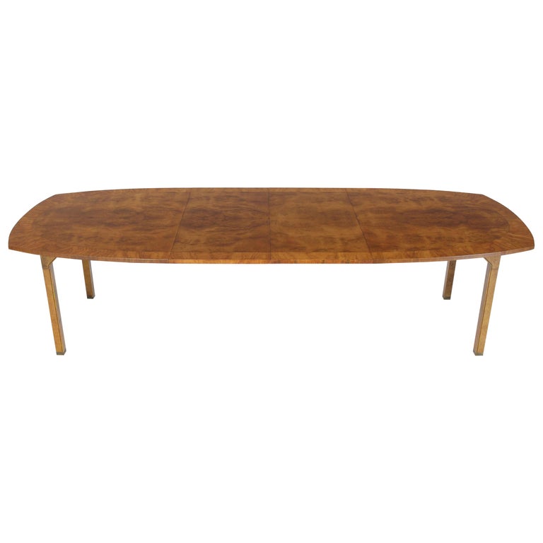 Oval Boat Shape Banded Burl Wood Dining Table with 2 Leaves Extensions ...