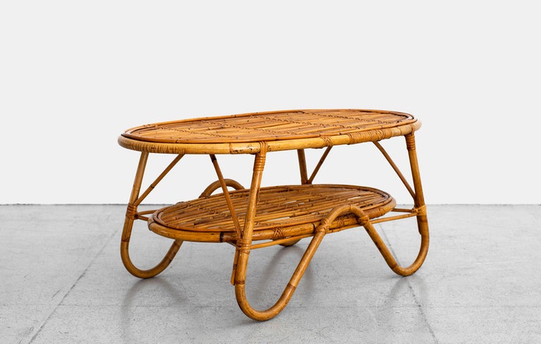Oval Italian Rattan Coffee Table at 1stDibs