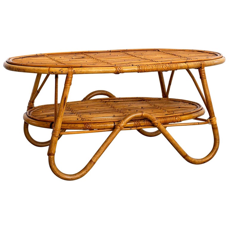 Oval Italian Rattan Coffee Table at 1stDibs