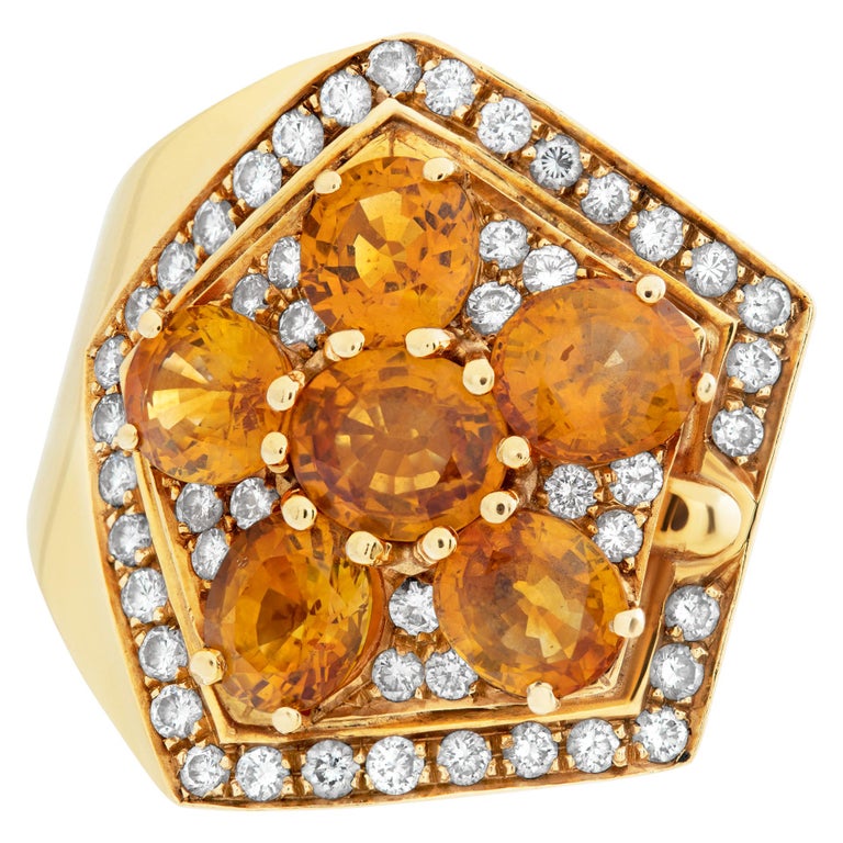 Oval Brilliant Cut Orange Sapphires and Diamonds Ring Set in 18k Gold ...