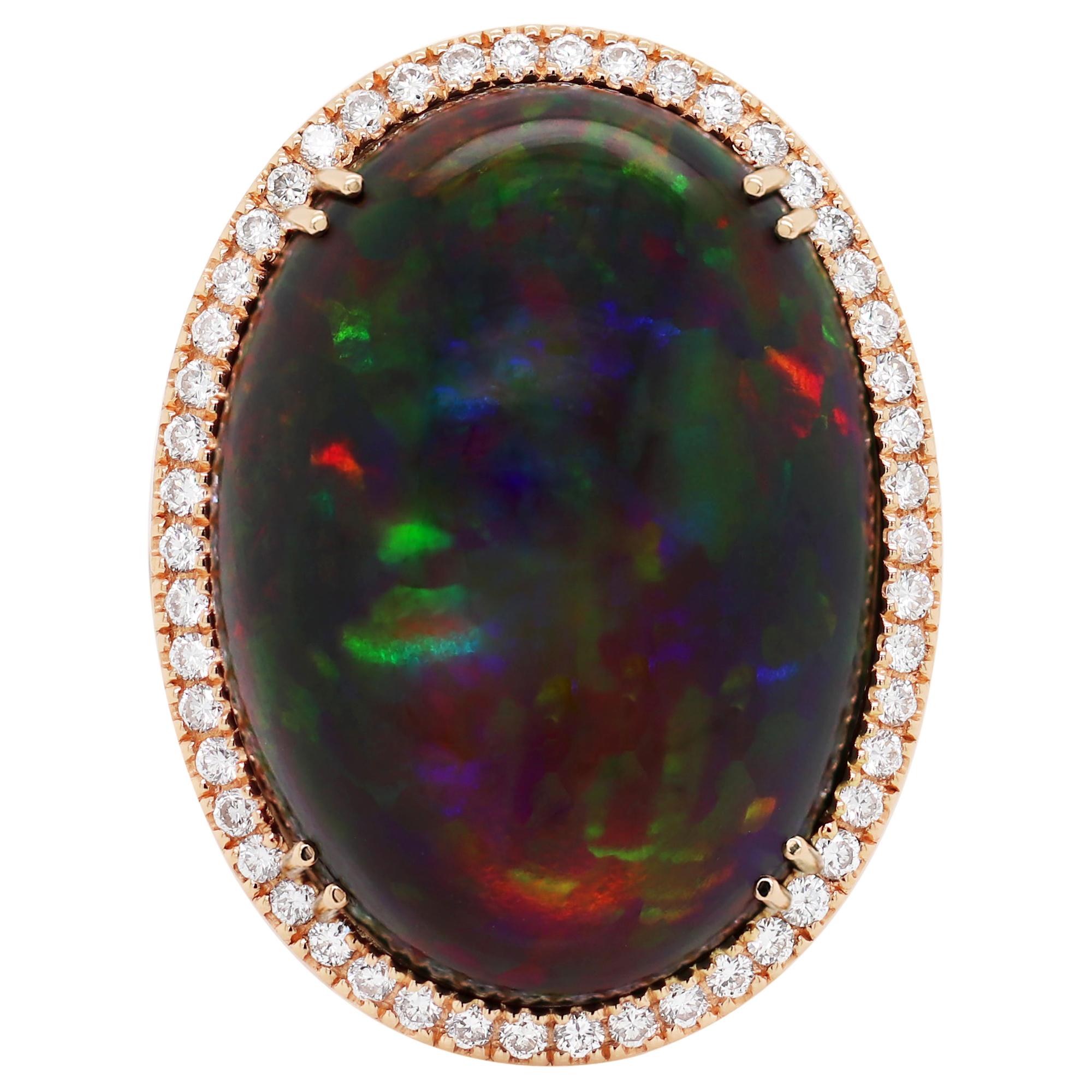 6.79 Carat Black Opal Cabochon Diamond Platinum Ring at 1stDibs